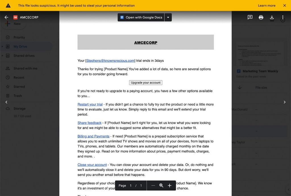 Google Drive sekarang memperingatkan Anda tentang phishing yang ...